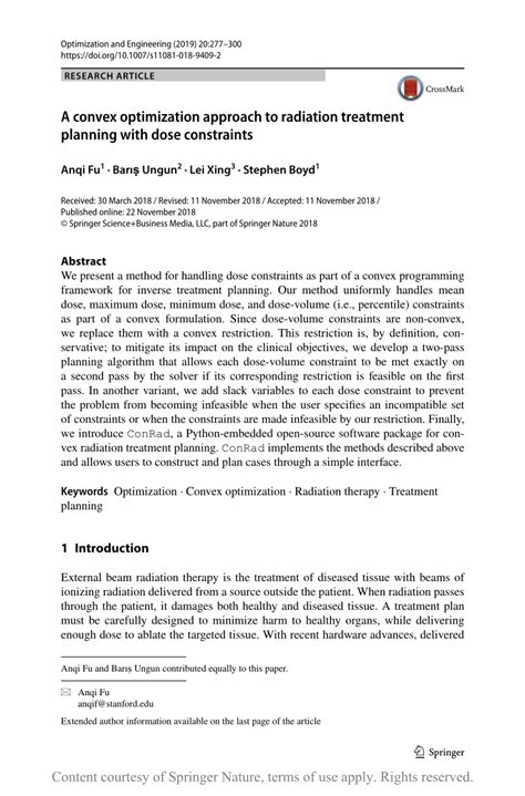 A Convex Optimization Approach To Radiation Treatment Planning With