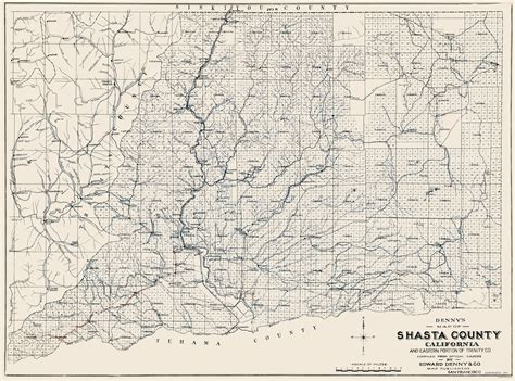 Historic County Map Shasta County California Denny 1904 31 X 23