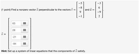 Solved 3 And U 9 2 8 1 Point Find A Nonzero Vector X