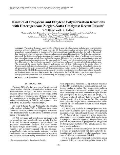Pdf Kinetics Of Propylene And Ethylene Polymerization Reactions With