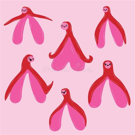 Set Of Reproductive System Of The Clitoris With Kawaii Eyes Clitoral