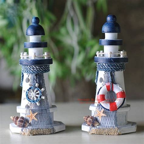 17cm Mediterranean Style Creative Wood Lighthouse Model 1pc Handmade