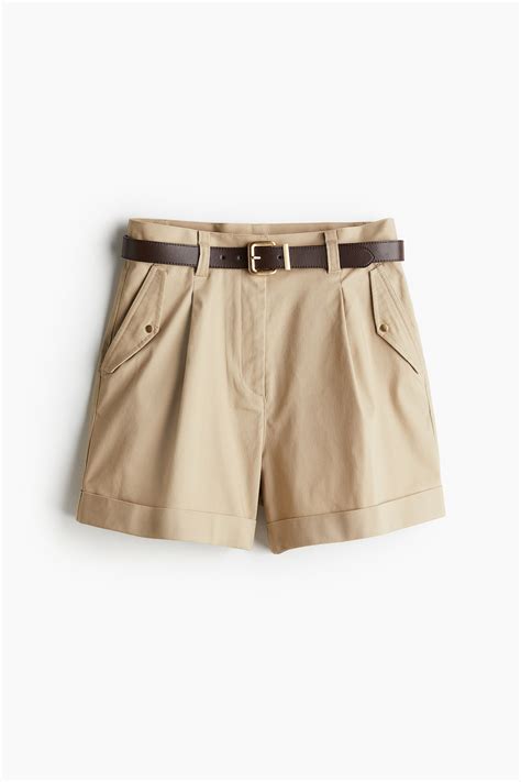 Womens Beige Belted Cargo Shorts Handm Gb