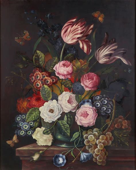 Hans Crepaz Blumenstillleben Mit Einer Traubenrispe Und