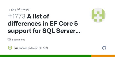 A List Of Differences In Ef Core 5 Support For Sql Server And Postgresql · Issue 1773 · Npgsql