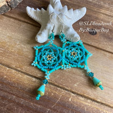 Tropical Earrings Sea Ocean Blue Earrings Handmade Seed Beaded