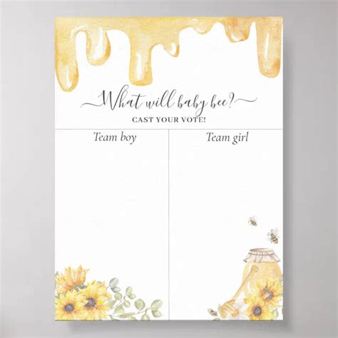 Honey Bee Sunflowers Gender Reveal Voting Chart Zazzle