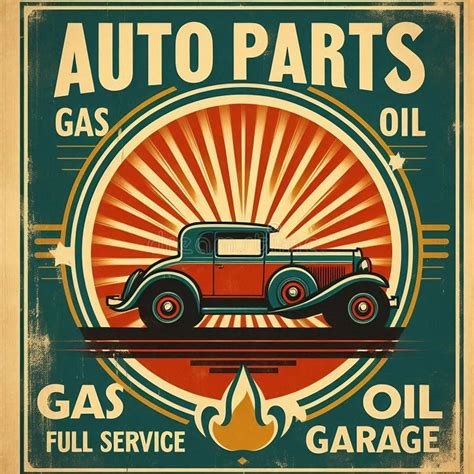 Vintage Car Service And Gas Station Metal Sign Stock Illustration