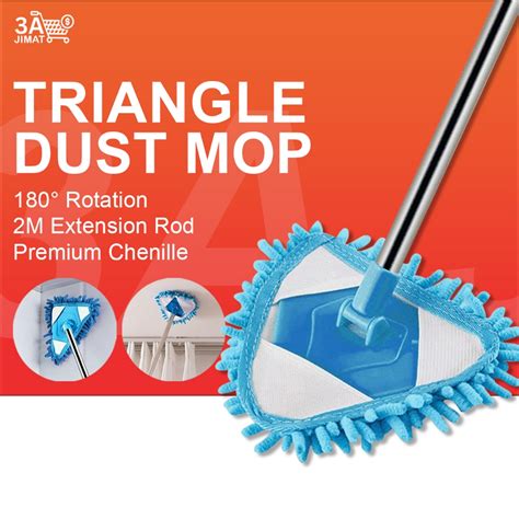 Triangular Long Ceiling Dust Mop Flat Mop Extension Rod Microfiber Cleaning Mop Siling 180 Spin