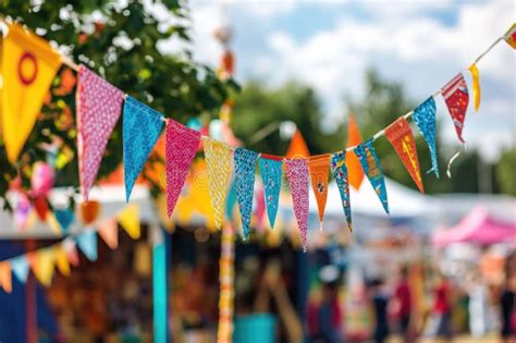 A Tree With Colorful Flags Hung From Its Branches A Festive And