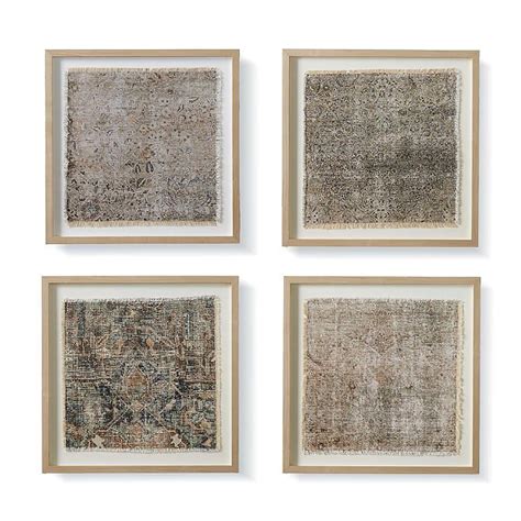 Howarth Vintage Framed Textiles Set With Natural Wood Frames