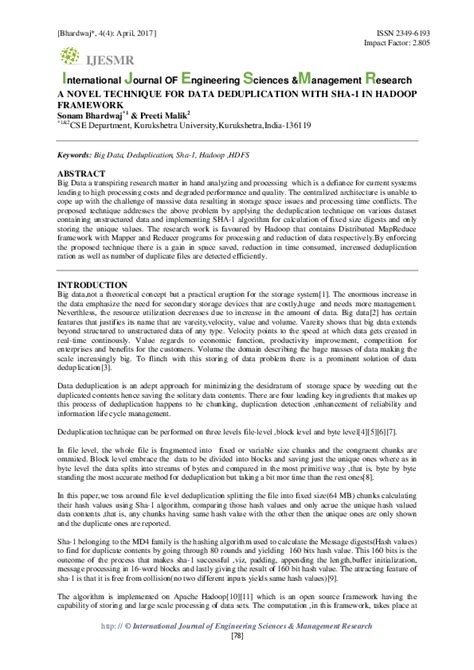 pdf a novel technique for data deduplication with sha 1 in hadoop