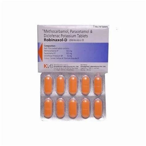 Robinaxol D 50 Mg325 Mg500 Mg Tablet At ₹ 150strip Diclofenac