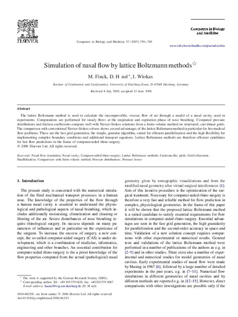 Pdf Nasal Flow Simulation Via Lattice Boltzmann
