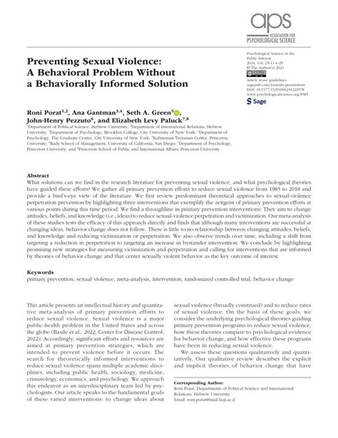 Pdf Preventing Sexual Violence A Behavioral Problem Without A