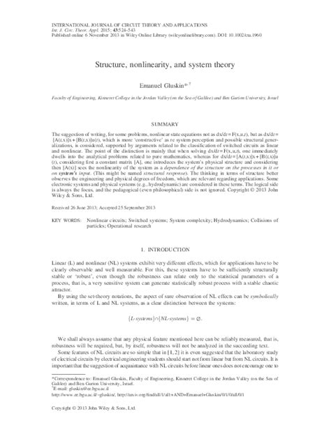 Pdf Structure Nonlinearity And System Theory