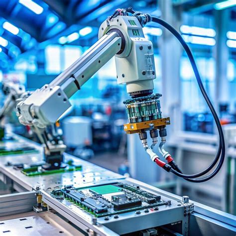Advanced Automation Closeup Of Pcb Assembly Robot Arm Premium Ai