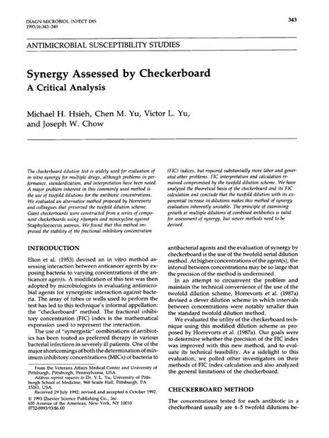 Checkerboard Assay Pdf Microbiology