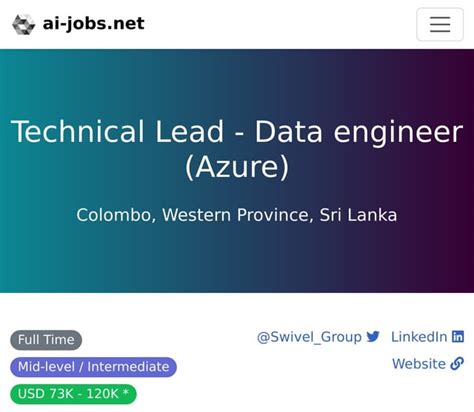 Hiring Technical Lead Data Engineer Azure In Colombo Western Province Sri Lanka Rai