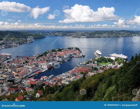 Spectacular View From Mount Floyen To The Harbour Of Bergen And The