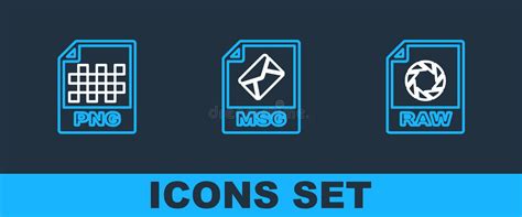 Set Line RAW File Document PNG And MSG Icon Vector Stock Illustration Illustration Of Symbol