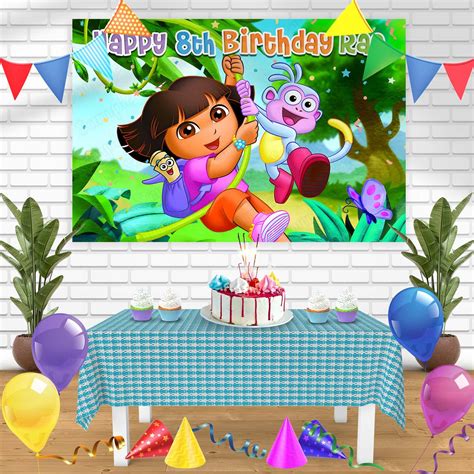 Dora The Explorer Dora Marquez And Boots Birthday Banner Personalized Party Backdrop Decoration