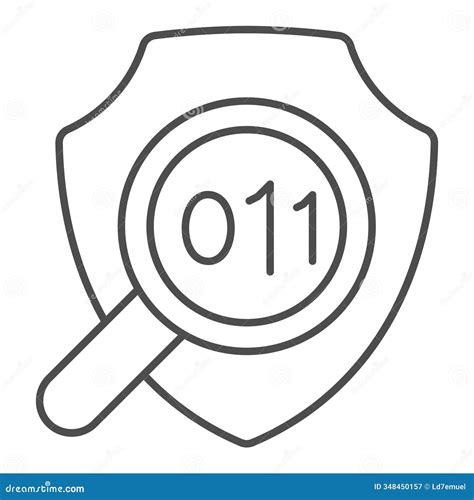 data with magnifier on emblem thin line icon data encryption concept