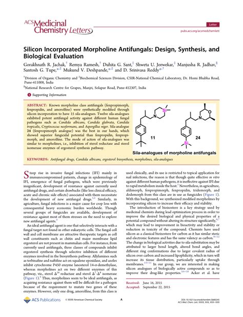 Pdf Silicon Incorporated Morpholine Antifungals Design Synthesis