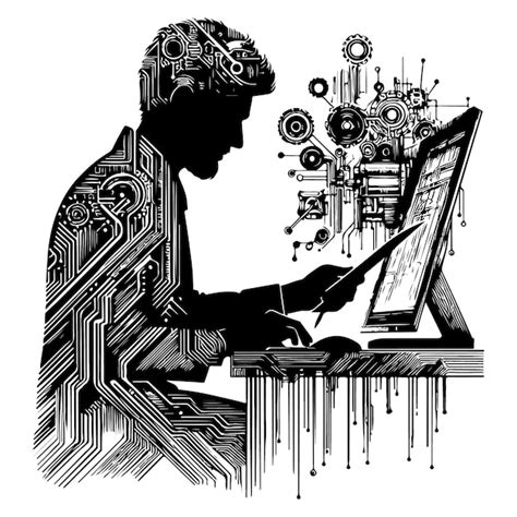 Vector Silhouette Of An Engineer Working On Advanced Engineering