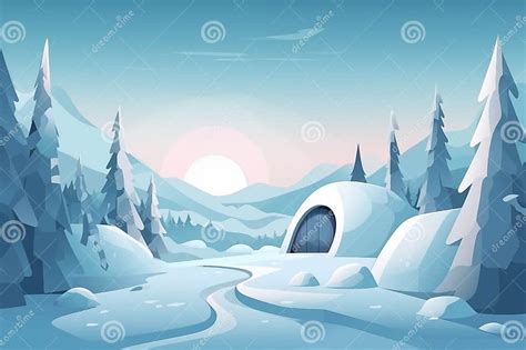 Arctic Landscape With Ice Igloo Housing For Indigenous North Families Flat Style Illustration