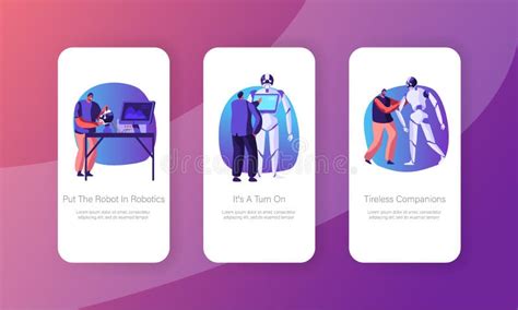 Engineers Characters Making And Programming Robots Mobile App Page Onboard Screen Set Robotics