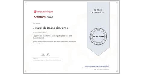 Completed Supervised Machine Learning Regression And Classification Srianish Rameshwaran