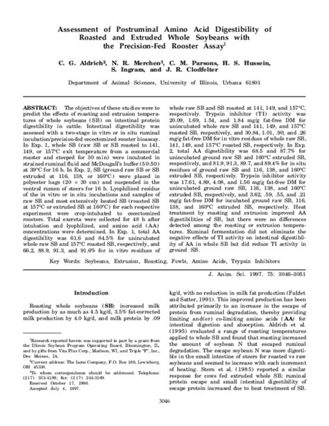 Pdf Assessment Of Postruminal Amino Acid Digestibility Of Roasted And Extruded Whole Soybeans