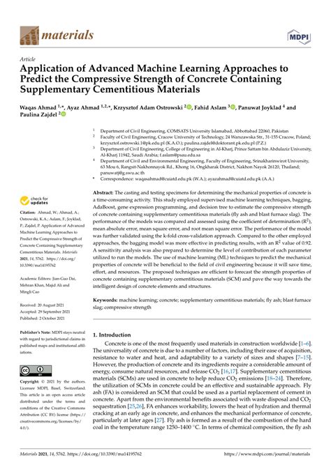 Pdf Application Of Advanced Machine Learning Approaches To Predict The Compressive Strength Of