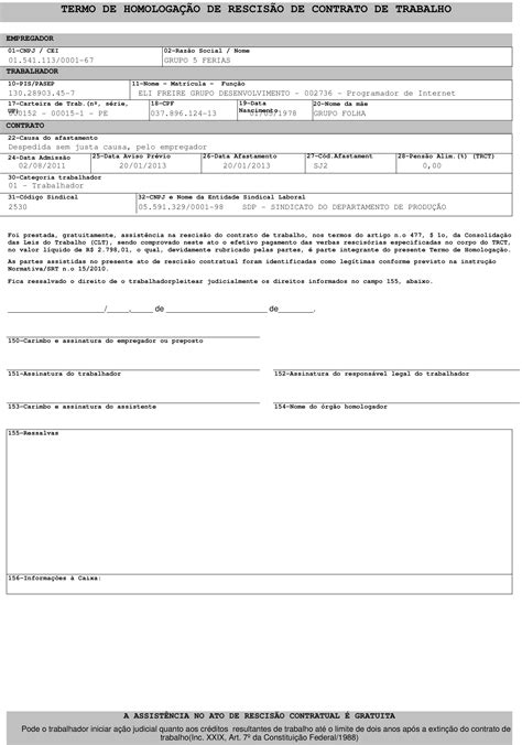 Termo De Rescisão De Contrato De Trabalho Globaltec