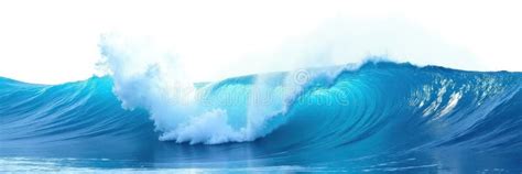 Powerful Translucent Blue Wave Crashing Isolated On White Powerful Translucent Dynamic