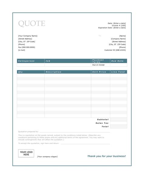 Free Printable Quote Templates [word Excle Pdf] Maker