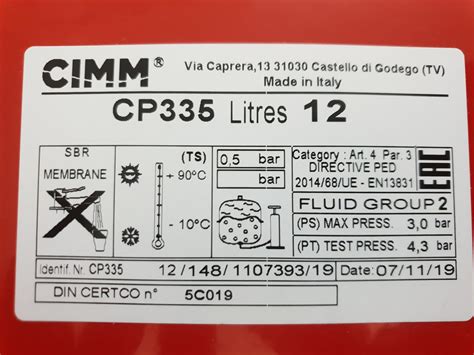 Expansion Vessel For Danfoss Gemina Termix Cp335 12l Hiu Spare Parts Ltd