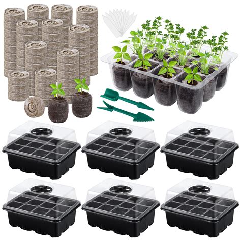 Hahood 6 Pack Twe5 12 Cells Seed Starter Tray Kit Dome And Base Germination Tray Including Peat