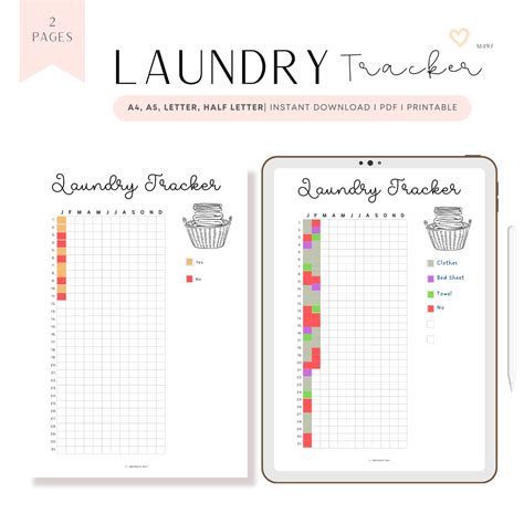 Laundry Tracker Template Printable Pdf M497 Mrsneat