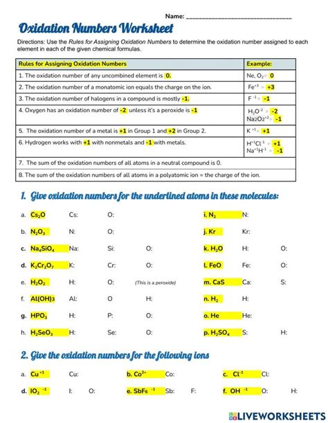 Oxidation Numbers Worksheet