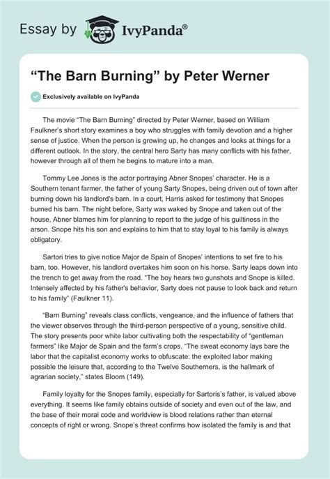 The Barn Burning By Peter Werner 832 Words Essay Example