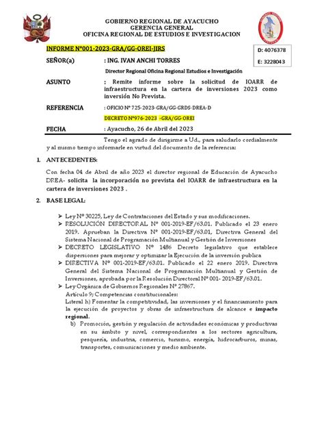 Informe Sobre Ioarr En Ayacucho 2023 Pdf Finanzas Y Dinero