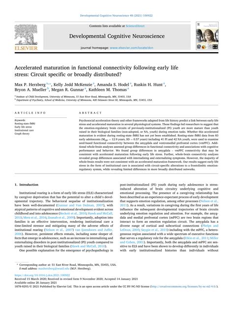 Pdf Accelerated Maturation In Functional Connectivity Following Early
