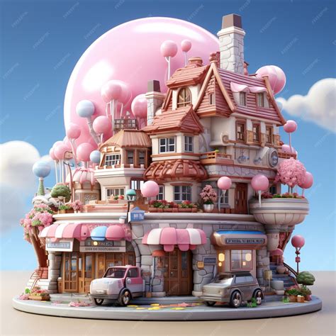 Premium Photo An Illustration Of A Very Cute Pink Building