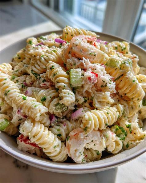 Amazing 1 Hour Seafood Pasta Salad With Crab And Shrimp Gourmetgusto