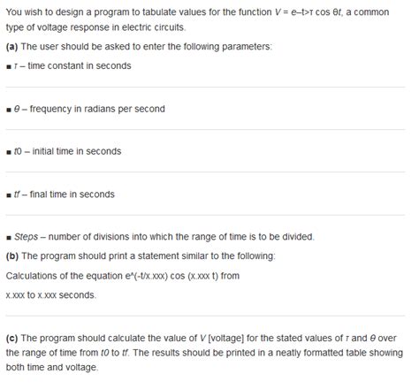 solved you wish to design a program to tabulate values for