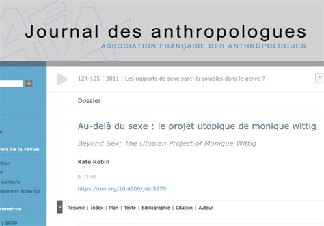 Kate Robin — Au Delà Du Sexe Le Projet Utopique De Monique Wittig