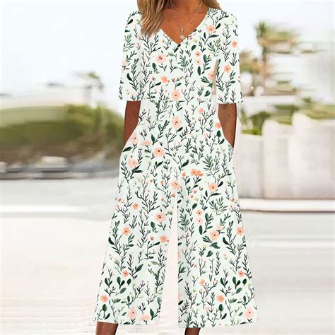 Royisotas Floral Jumpsuits For Women Short Sleeve Wide Leg V Neck