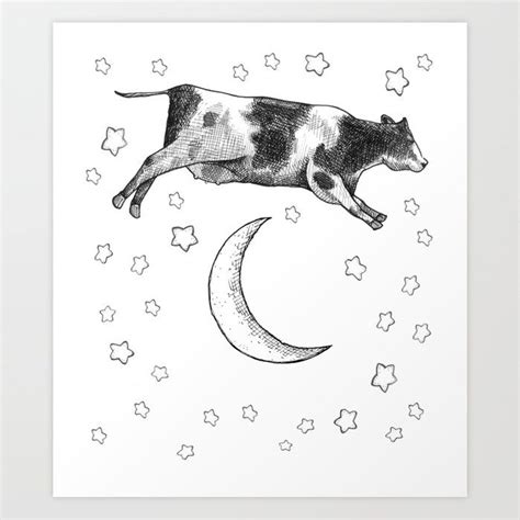Whimsical Cow Jumping Over The Moon Art Print By La Ash X Small